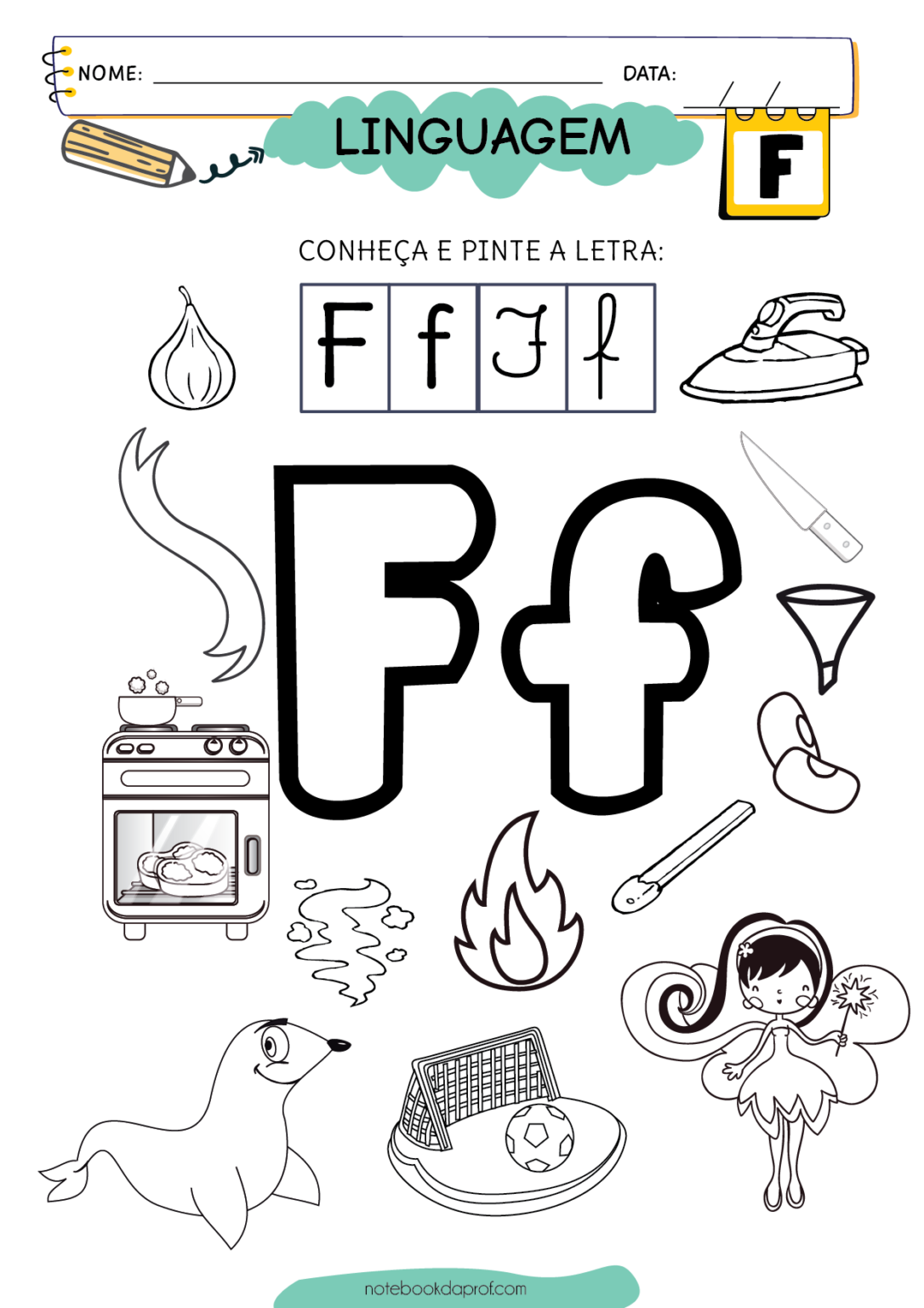 Sequência Alfabetização Letra F - Notebook da Prof